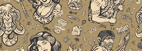 Stone Age Seamless Pattern Neolithic And Epipaleolithic People