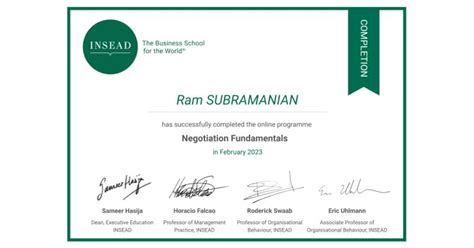 Ramanathan K S On Linkedin Negotiation Fundamentals • Ram Subramanian • Insead Online Programmes