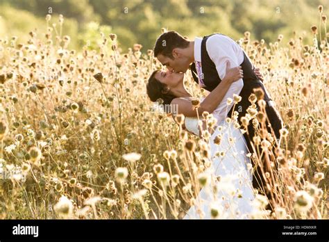 Kissing Bride And Groom Stock Photo Alamy