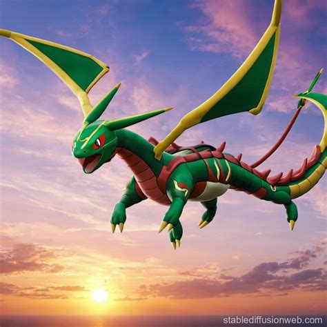 Rayquaza Soaring In Sunset Sky Stable Diffusion Online