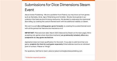 jakub kwinta on linkedin submissions for dice rolling themed event on steam