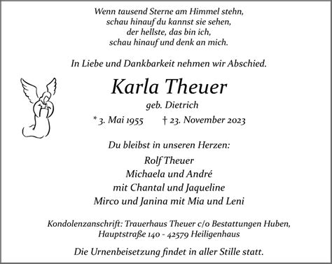 Traueranzeigen Von Karla Theuer Trauer In NRW De