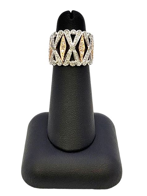 Effy Pave Diamond Graduated X Band Ring In 14 Karat White And Rose Gold For Sale At 1stdibs