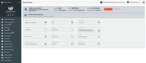 Record Viewer Patient Demographics Endeavour Knowledge Base