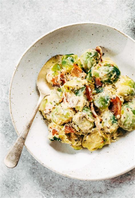 Creamy Cauliflower Bacon Garlic Brussel Sprouts Paleo Gluten Free
