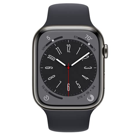 翻新 Apple Watch Series 8 Gps 蜂窝网络；45 毫米石墨色不锈钢表壳；午夜色运动型表带 Sm 号