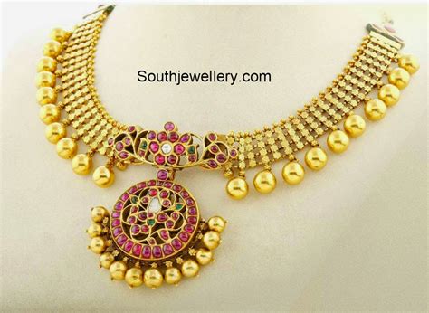 Antique Necklace With Ruby Pendant Indian Jewellery Designs