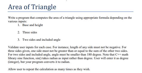 Solved Area Of Triangle Write A Program That Computes The