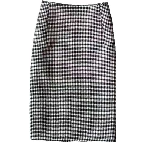 Women Black And White Woolen Skirts High Waist Houndstooth Woolen Wool