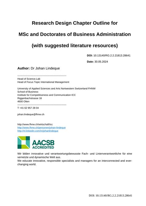 Pdf Research Design Chapter Outline For Msc And Doctorates Of