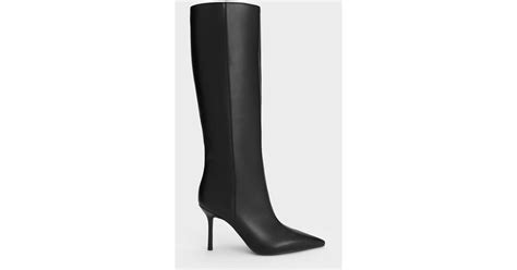 Charles And Keith Pointed Toe Stiletto Heel Knee High Boots In Black Lyst