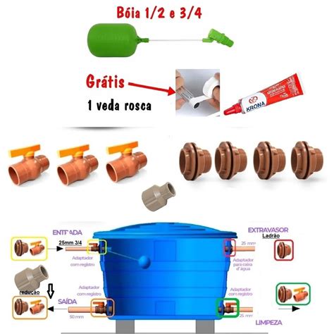 Kit Conexão Para Instalação De Caixa D Água 25mm C Entrada De 34
