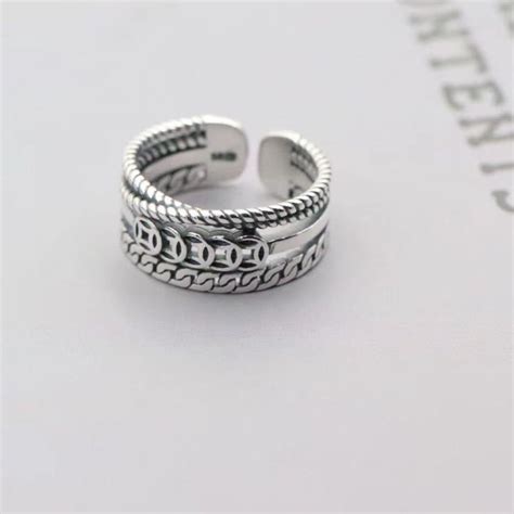 复古钱币转运个性韩版仿s925泰银做旧ins潮流小众食指开口戒指女 阿里巴巴