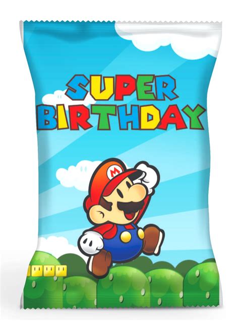 Super Mario Chip Bag Labels Mario Party Treats Mario Party Favors Chip