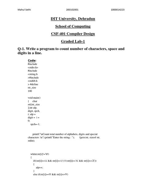 Gradedlab 1 Csf401 Mahul Sethi 200102001 Pdf Software Software