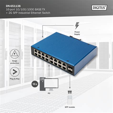 Digitus By Assmann Shop 16 Port Gigabit Ethernet Network Switch Industrial Unmanaged 2 Sfp