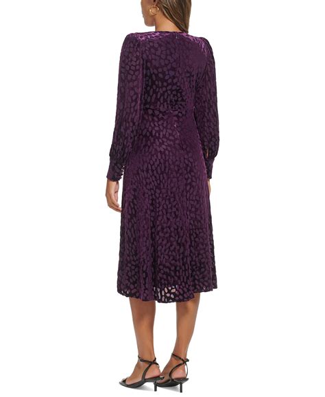 Calvin Klein Womens Purple Burnout Velvet Midi Dress Couturepoint