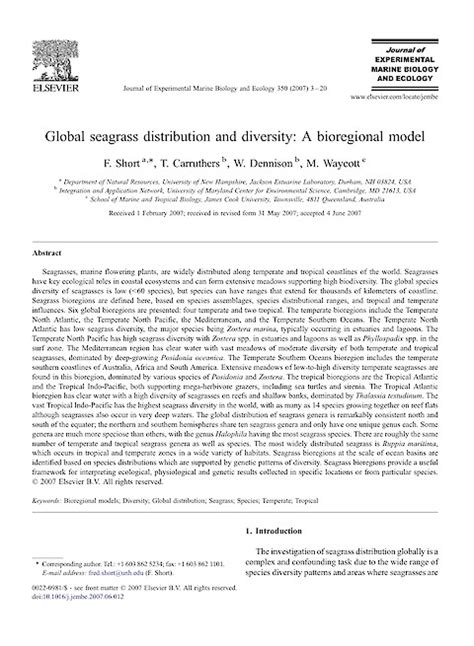 Global Seagrass Distribution And Diversity A Bioregional Model