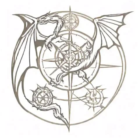 Minimalist Dragon And Compass Rose Tattoo Blackink Ai