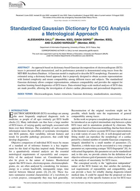 Pdf Standardized Gaussian Dictionary For Ecg Analysis A Metrological