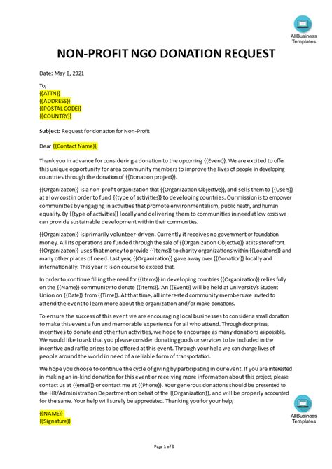 Sample Donation Request Letter For Non Profit Templat
