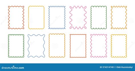 Colorful Rectangle Frame With Wavy Edges Geometric Shape With Undulated Borders Blank Text Box