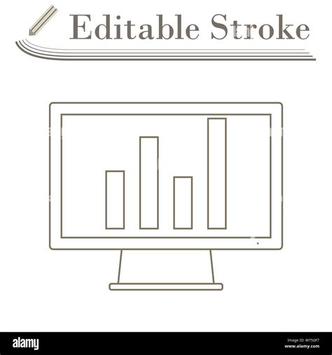 Monitor With Analytics Diagram Icon Editable Stroke Simple Design Vector Illustration Stock
