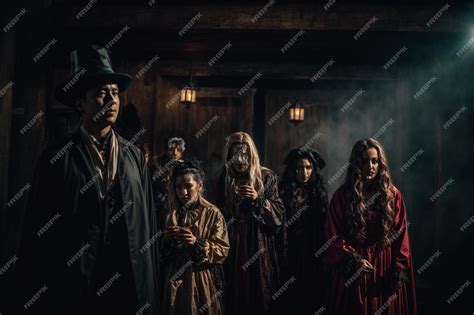 Premium Ai Image A Haunted House Attraction With Actors In Terrifying