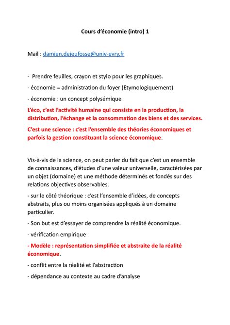 Cours Déconomie 1 Cours Déconomie Intro 1 Mail Damienuniv Evry