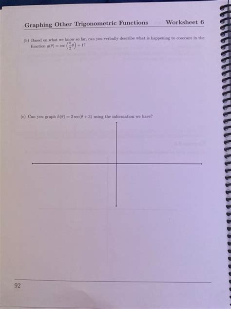 Solved Graphing Other Trigonometric Functions Worksheet 6