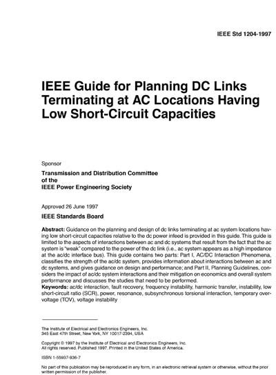 Guide For Planning Dc Links Terminating At Ac System