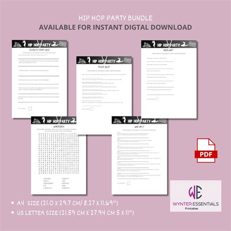 Hip Hop Party Game Printable Pdf Music Themed Game Instant Download