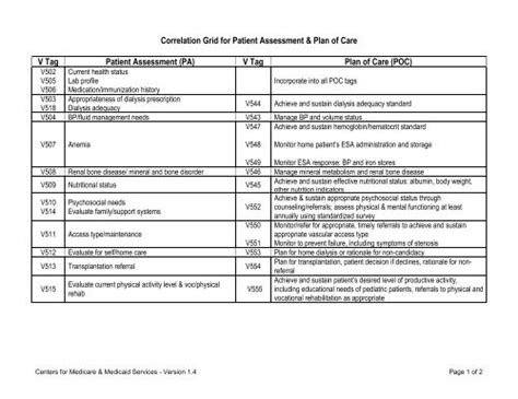 Correlation Grid For Patient Assessment And Plan Of Care And
