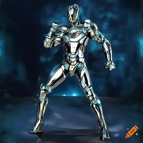 Image Of A Superhero In Chrome Armor With Lightning Powers On Craiyon