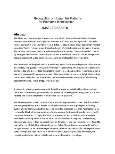 Recognition Of Human Iris Patterns Pdf Vision Areas Of Computer Science