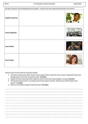 Prejudice And Discrimination Teaching Resources