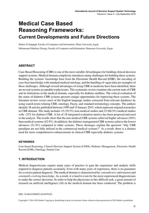 Pdf Medical Case Based Reasoning Frameworks Current Developments