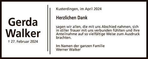 Traueranzeigen Von Gerda Walker Trauer Gea De
