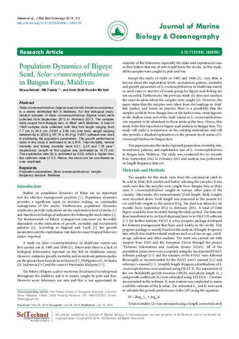 Pdf Population Dynamics Of Bigeye Scad Selar Crumenophthalmus In