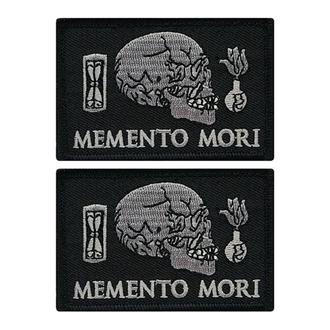 Memento Mori Embroidered Morale Patch 2pc 3 X 2 Inch Hook Fastener