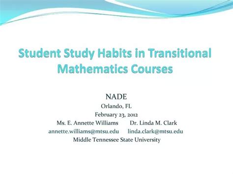 Ppt Student Study Habits In Transitional Mathematics Courses