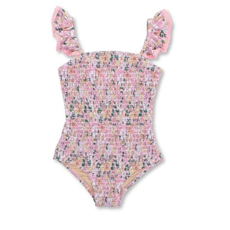Pink Ditsy Floral Smocked Girls One Piece Swimsuit 6m 6 Shade Critters