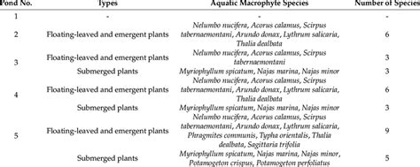 Types And Species Of Aquatic Macrophytes In Each Pond Download