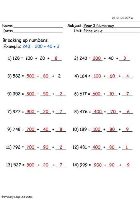 Building Up And Breaking Down Numbers Worksheets Middle School Math