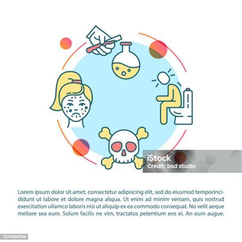 텍스트와 중독 증상 개념 아이콘 중독 화학 물질 효과 인간 유기체 피해 Ppt 페이지 벡터 템플릿 브로셔 잡지 선형 일러스트가