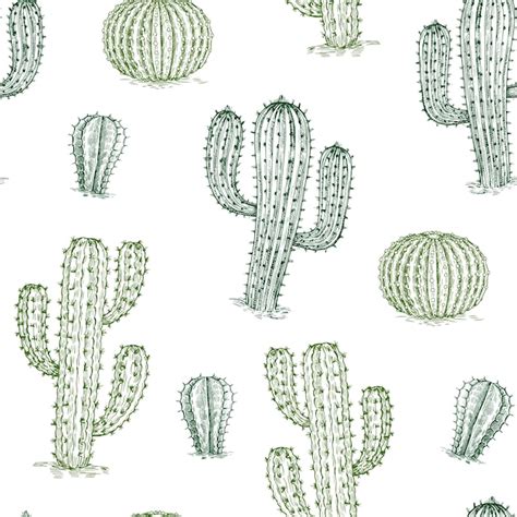 Premium Vector Seamless Pattern With Cactus Hand Drawn Desert Plants