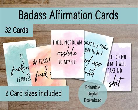 Badass Women Affirmation Cards Watercolour Encouragement Cards Swearing