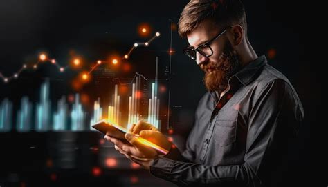 Advanced Business With Holographic Interface Showing Data Visualizations Premium Ai Generated