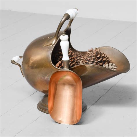 Victorian Copper Helmet Coal Scuttle With Translucent Porcelain Handles