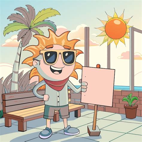 A Cartoon Character Holding A Sign That Says Quot Sun Quot Premium AI